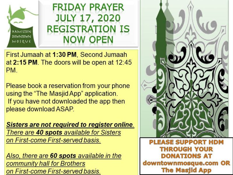 Friday Prayers July 17, 2020 – Hamilton Downtown Mosque, Ontario ...