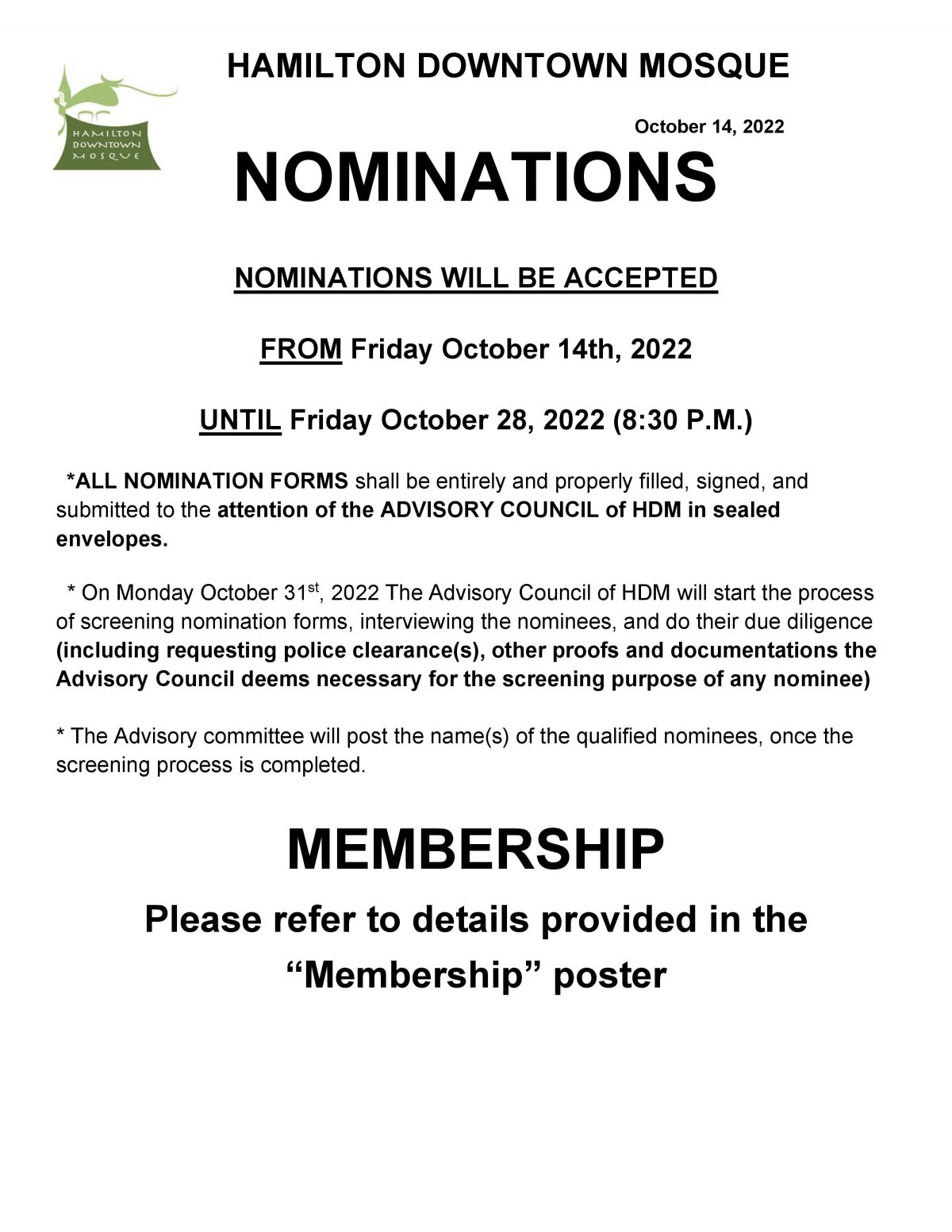 ELECTIONS 2023 – Hamilton Downtown Mosque, Ontario, Hamilton, Canada
